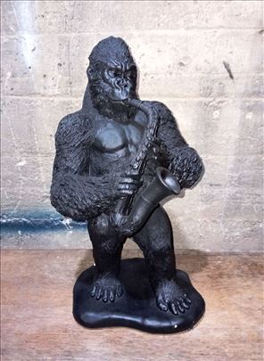 Black Gorilla Playing Saxophone 38 cm Resin