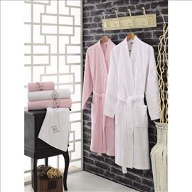 Bade mantil set - pembe & beyaz - cotton box