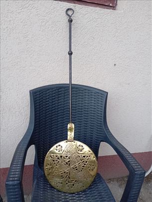 English iron and brass bedwarmer, 18th c.