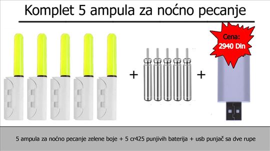 Komplet 5 ampula za nocno pecanje zelene boje