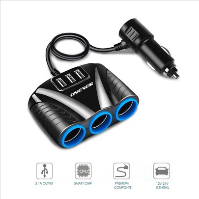 Adapter za auto upaljač 12V-24V - 120W, 3 USB