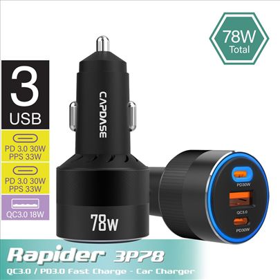 Capdase Rapider 78w Auto Punjac 3P78 QC3.0/PD3.0
