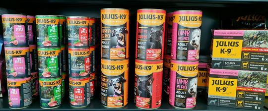 Julius K-9 konzerve 70% udela mesa 1240gr i sosici