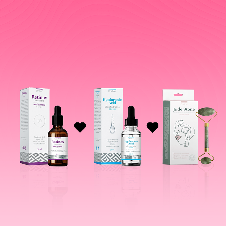 Hyaluronic Acid Serum + Retinox serum + Roler za lice od žada