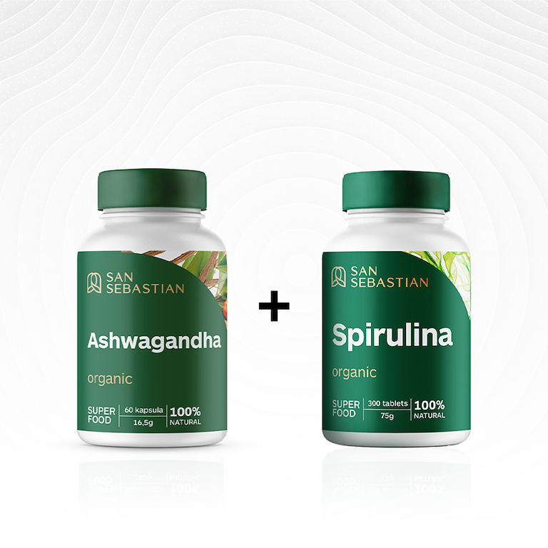 San Sebastian Ashwagandha + San Sebastian Spirulina – kompakt pakovanje 300 tableta