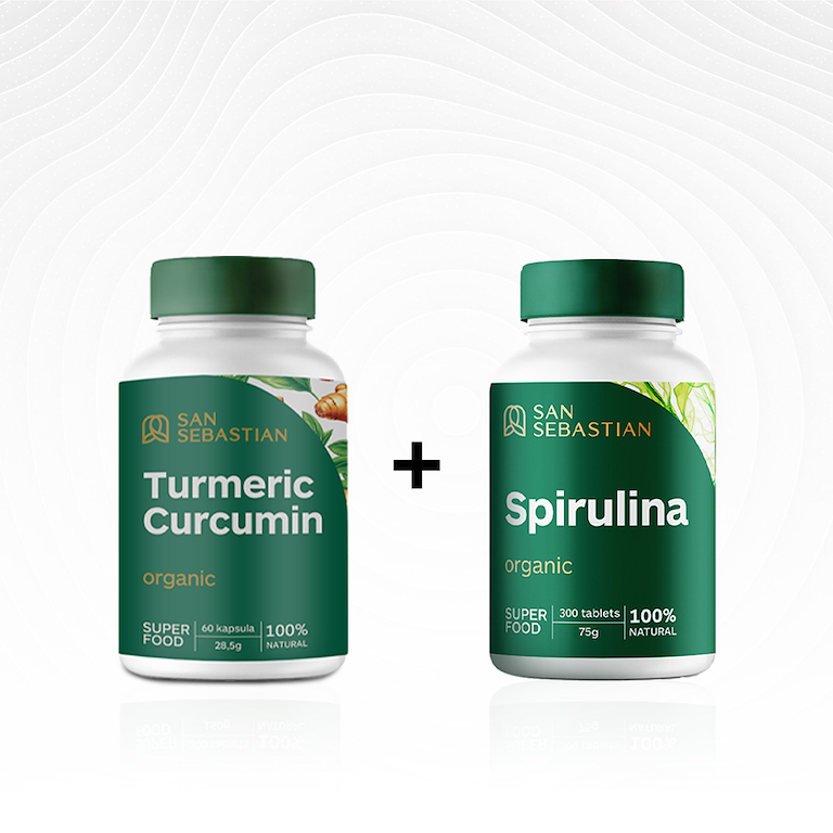 San Sebastian Turmeric Curcumin Organic 60 tableta + San Sebastian Spirulina – kompakt pakovanje 300 tableta