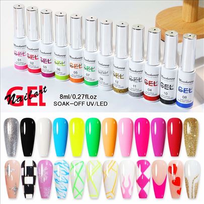 Gel lakovi nail art uv/led, 12 razlicitih boja