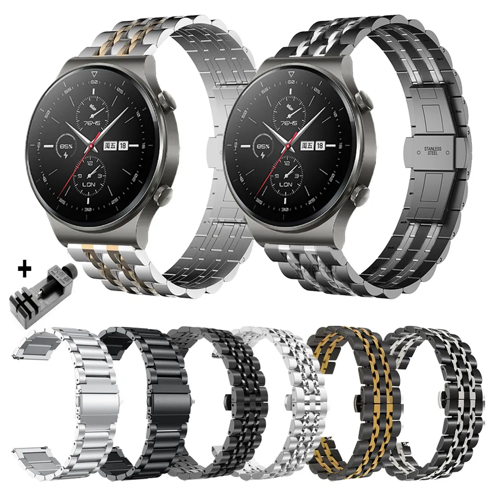 Metalna narukvica black silver 22 mm za Samsung Galaxy Watch 46mm, Gear S3, Huawei Watch 1,2,3,3 Pro