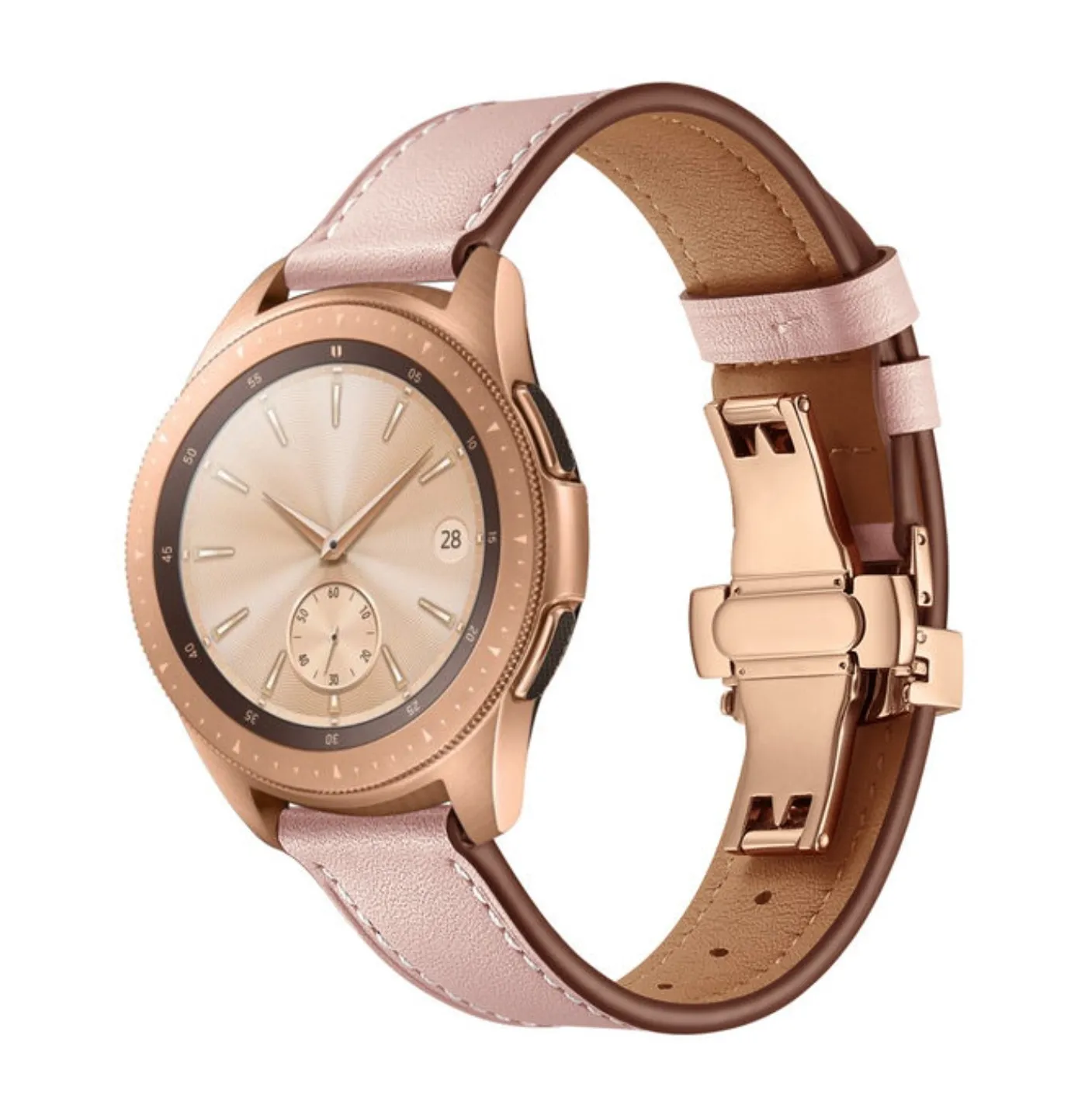 Pink kozna narukvica 20 mm sa rose gold kopcom Samsung Watch 4/5/6 40mm, 42mm, 43mm, 44mm, 46mm, 47mm