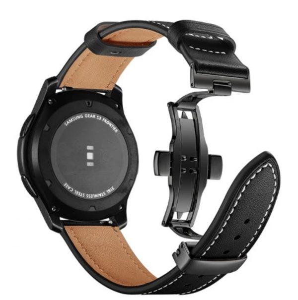 Crna Kozna Narukvica 22 Mm Sa Metalnom Leptir Kopcom Samsung Watch, Huawei Watch, Amazfit