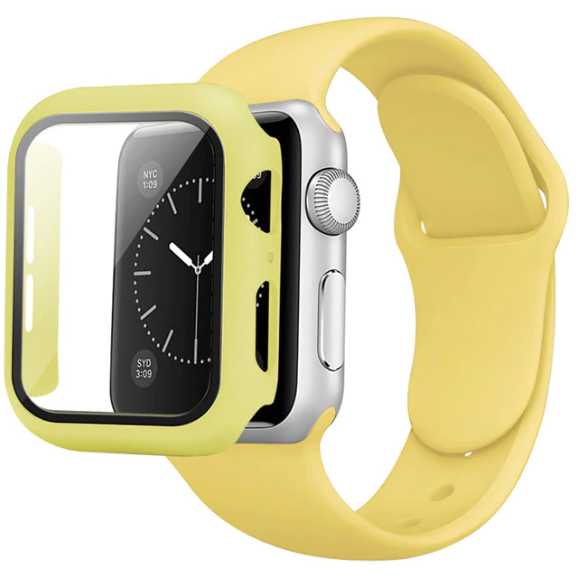 Apple Watch silikonska zuta narukvica, bamper i staklo 44mm