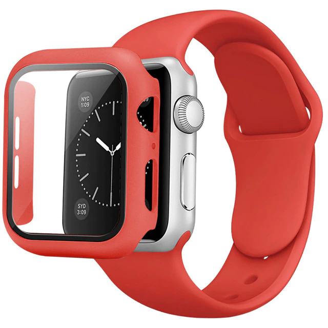 Apple Watch silikonska crvena narukvica, bamper i staklo 44mm