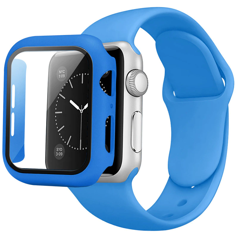 Apple Watch silikonska plava narukvica, bamper i staklo 44mm