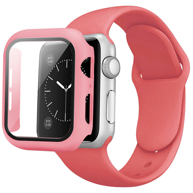 Apple Watch silikonska narandzasto crvena narukvica, bamper i staklo 40mm