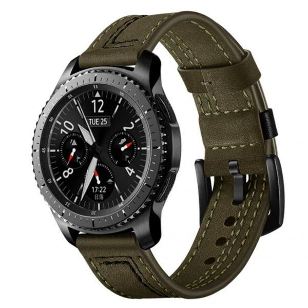 Zelena Kozna Narukvica Sa Crnim Dekorativnim Koncem 22 Mm Samsung Watch, Huawei Watch, Amazfit