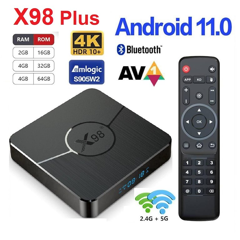 X98 Plus 2GB/16GB 64bit S905W2 WiFi 2,4/5GHz Android 11 Kodi