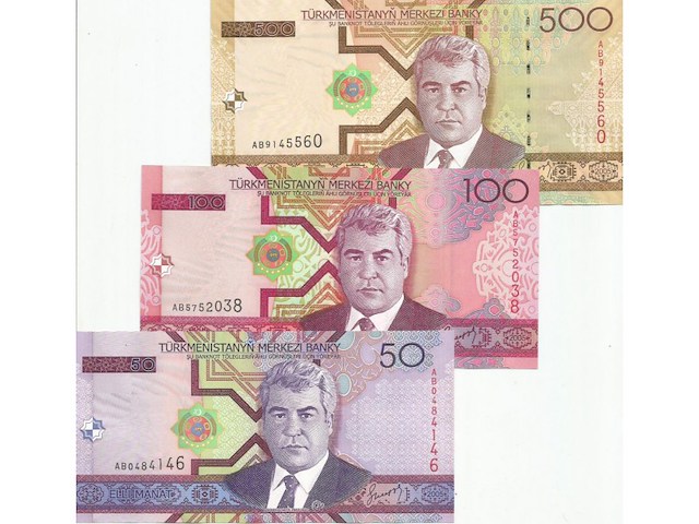 Turkmenistan 50 - 100 - 500 manat 2005. UNC set