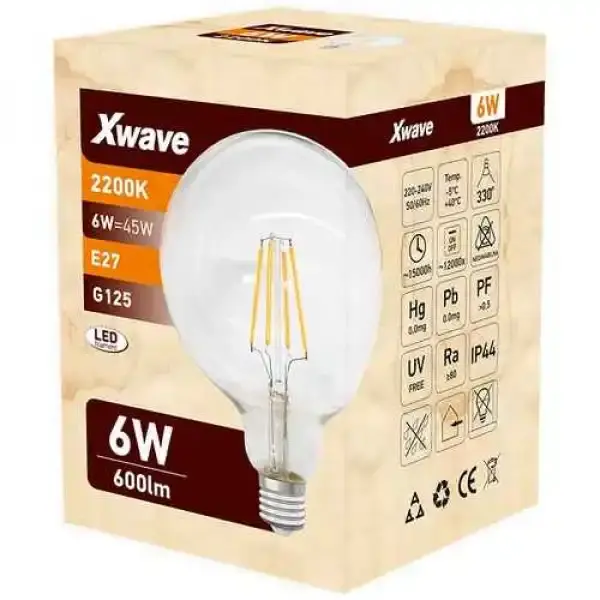 Xwave E27 6W SL-F-S6-2200K Filament Sijalica 2200K/G125/220V,600Lm,Toplo Bela