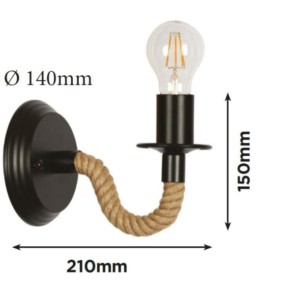 Zidna lampa vintage CORDA-1R metal/kanap