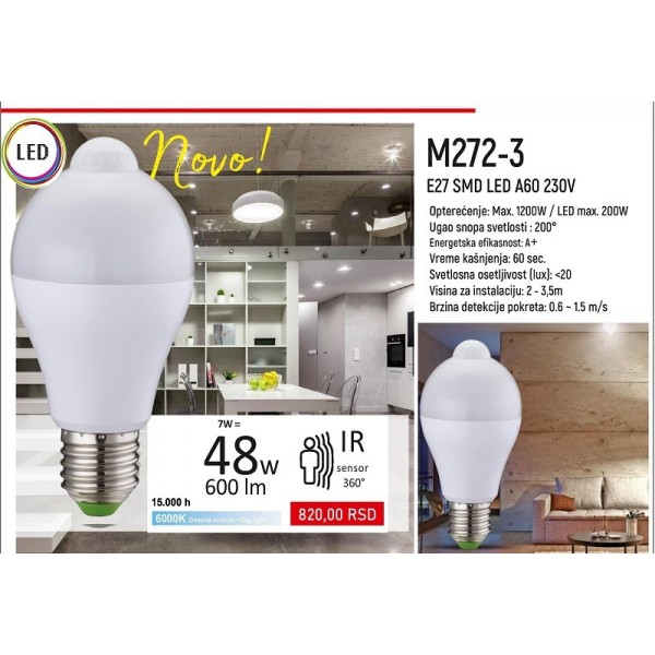Led sijalica E27 7W + senzor pokreta M272-3