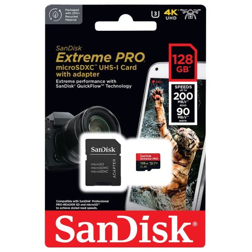 Memorijska kartica SanDisk SDHC 128GB Micro Extreme Pro 200MB/s A2 C10 UHS-I U3 V30+adapter