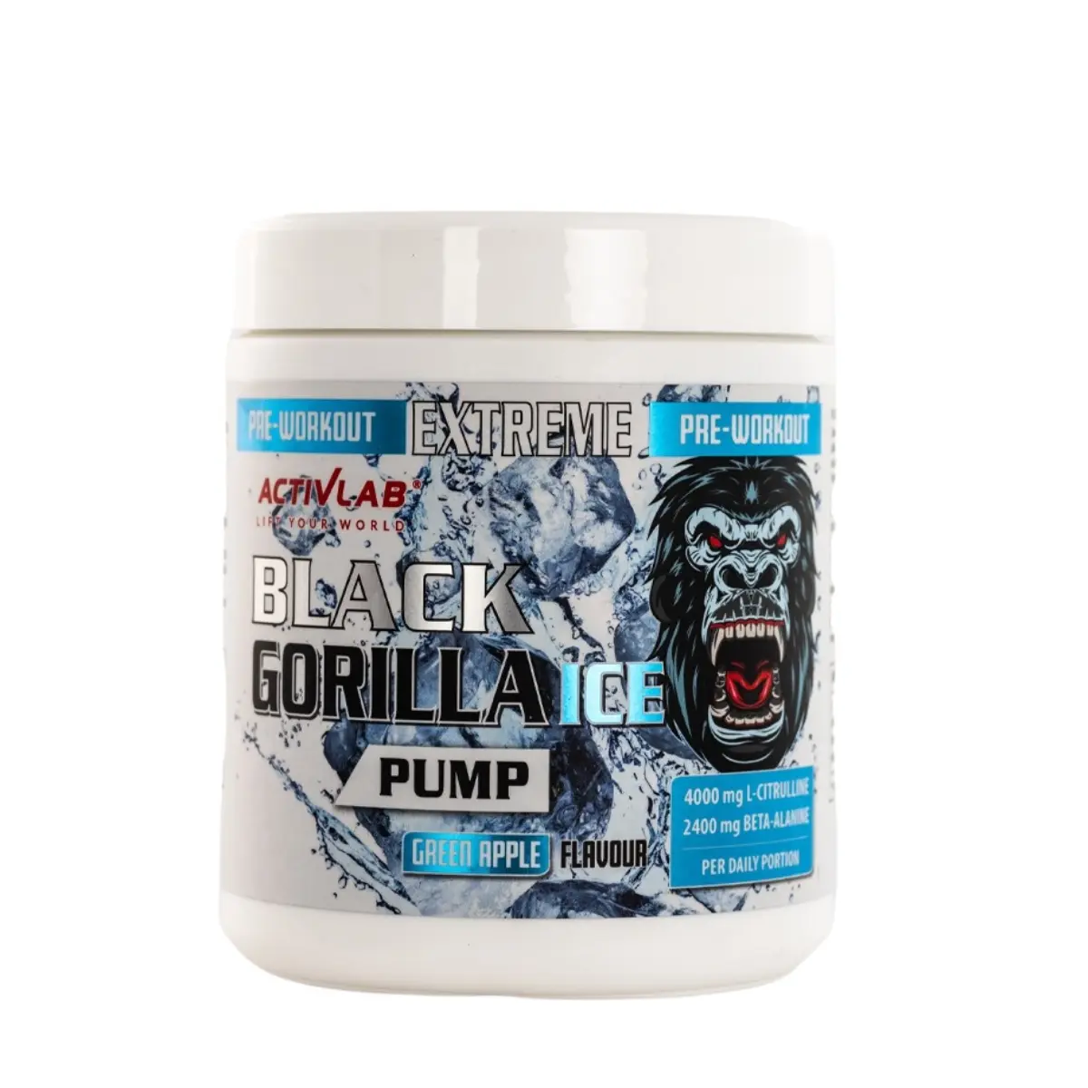 ACTIVLAB Black Gorilla Ice Pump Preworkout Kompleks sa citrulinom i beta alaninom sa ukusom zelene jabuke, 300g