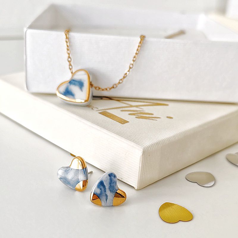 Set Hearts Marble Blue