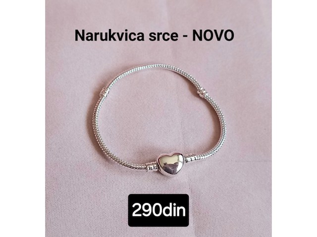 Narukvica srebrne boje srce kao Pandora - NOVO