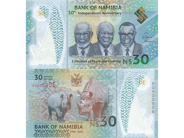Namibia Namibija 30 dollars 2020. UNC polimer