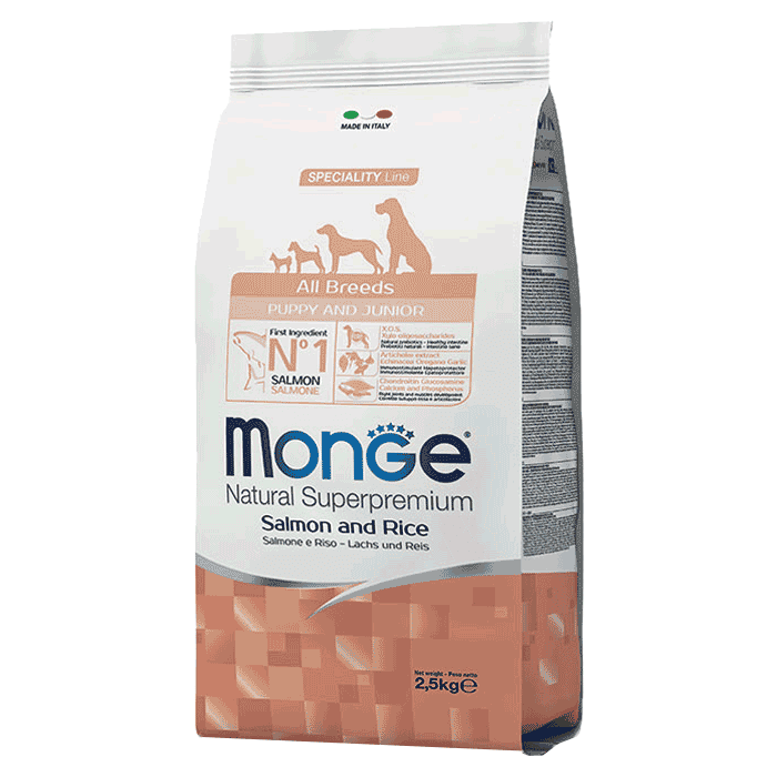 Monge Monoprotein All Breeds Puppy and Junior, Losos i Pirinač