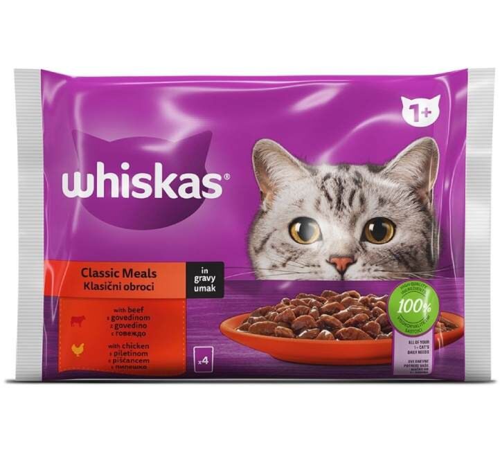 Whiskas Kesice za mačke piletina i govedina 4x85 gr