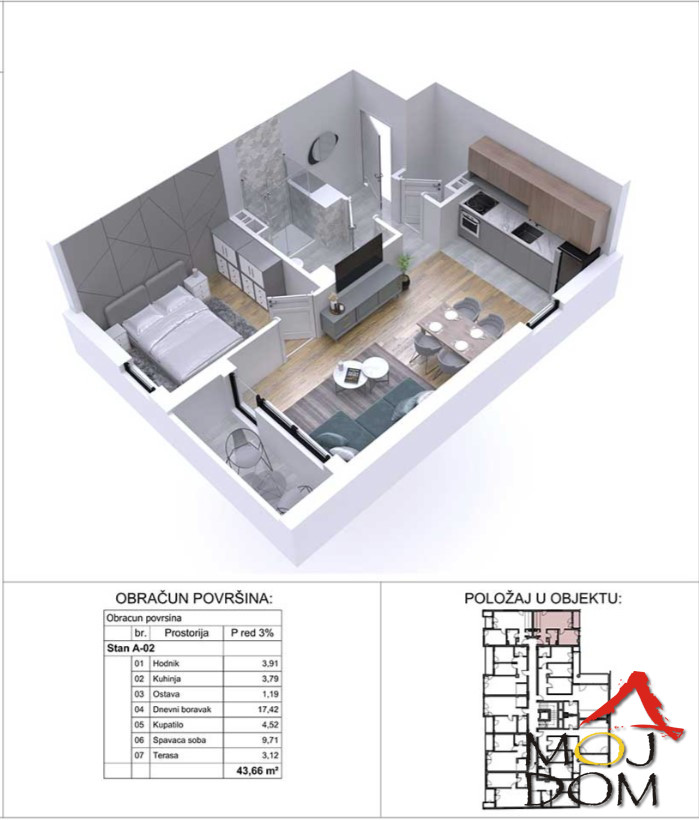 Stan,NOVI SAD,PODBARA,kv: 44, € 149500, ID: 1029854