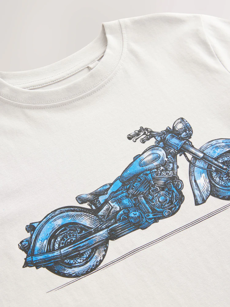 Grey Motorbike - Short Sleeves Graphic 100% Cotton T-Shirt (3-16yrs)