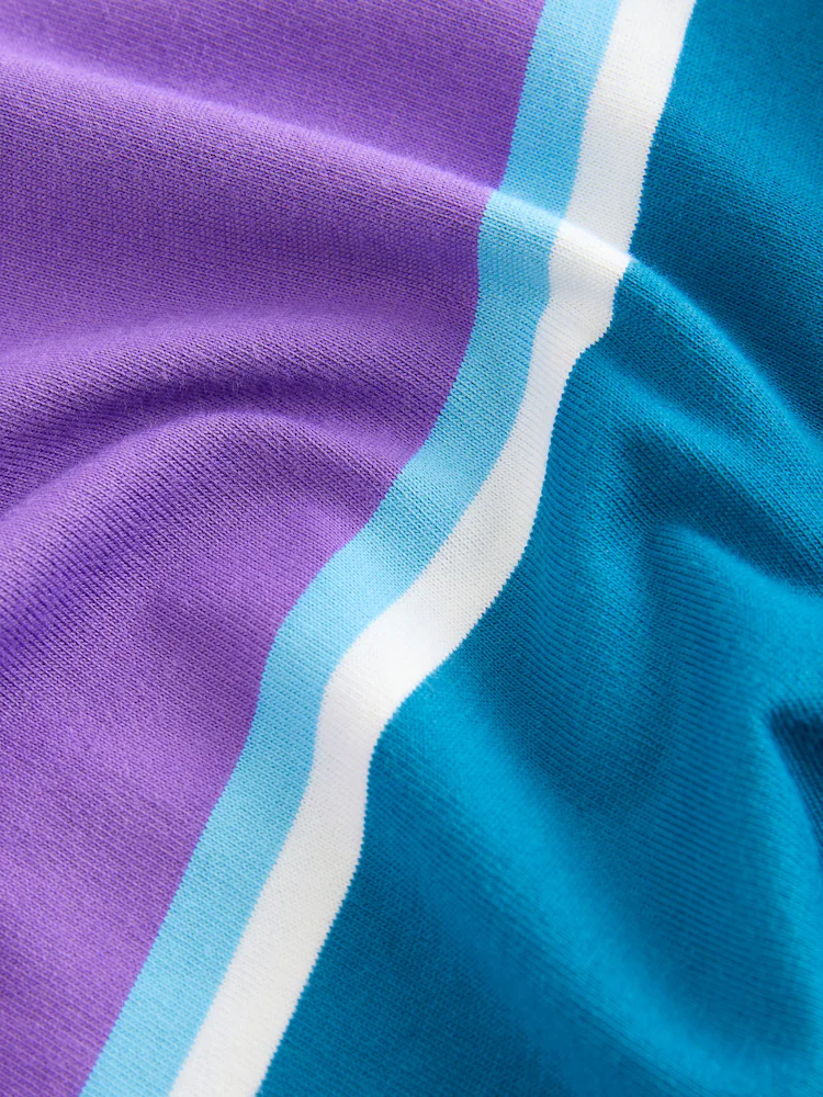 Purple/Teal Blue - Stripe Relaxed Fit Short Sleeve 100% Cotton T-Shirt (3-16yrs)