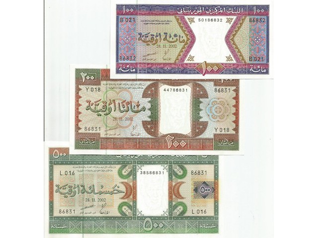 MAURITANIA 100, 200 i 500 Ouguiya 2002. UNC