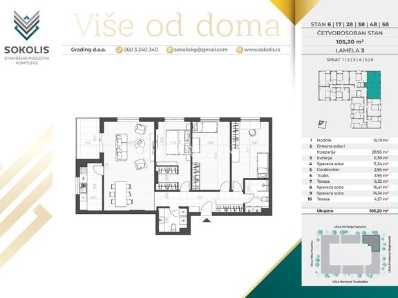 USELJIV Četvorosoban stan – 105.2m² – SOKOLIS - novogradnja