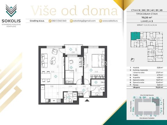 USELJIV Trosoban stan – 70.20m² – Sokolis - NOVOGRADNJA