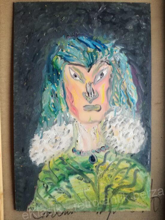 Lady with blue necklace oil on hardboard Slava Markani. 26780e Dama s