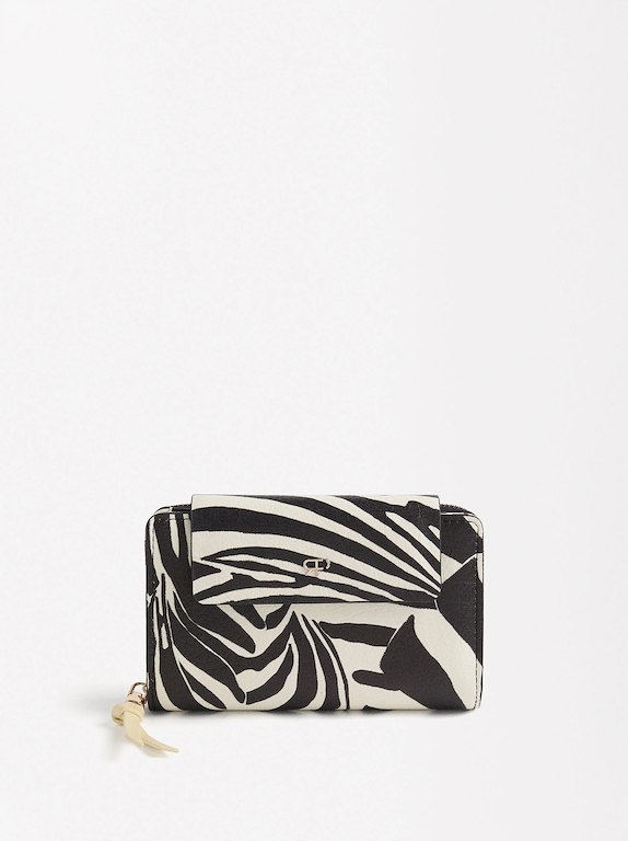 Flap closure wallet with animal print