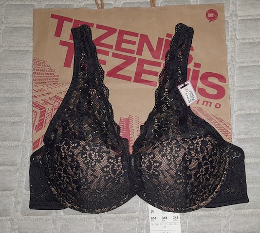 Tezenis crno bež cipka brus 75B NOVO!%