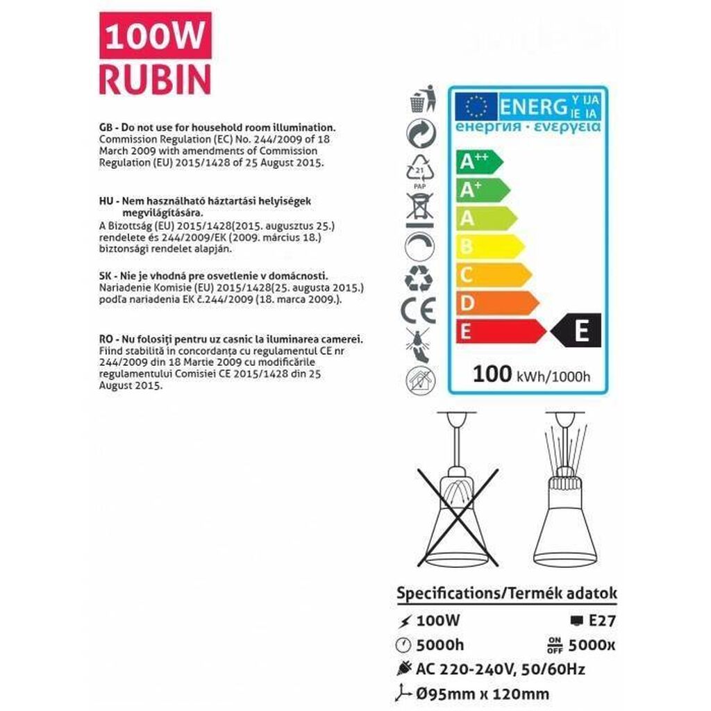 Infracrvena grejna sijalica, 100w e27 r95 230v, štedljiva (economy)