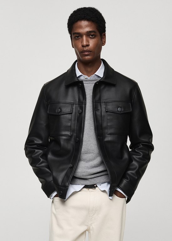 Leather-effect jacket with pockets