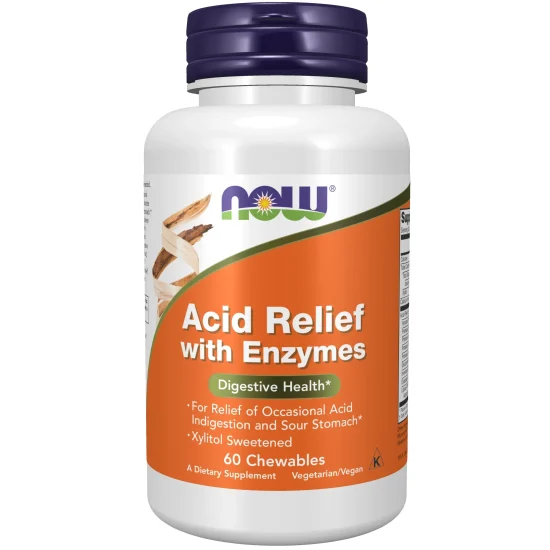 NOW Foods, Acid Relief with Enzymes, 60 Chewables