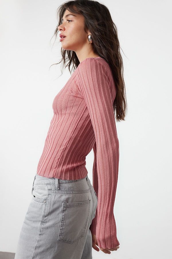 TRENDYOL DUSTY ROSE TRANSPARENT LOOK CREW NECK KNITWEAR SWEATER