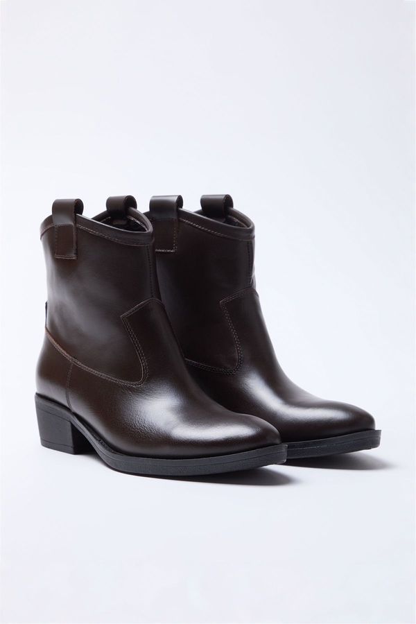 TRENDYOL DARK BROWN GENUINE LEATHER COWBOY WOMEN'S BOOTS