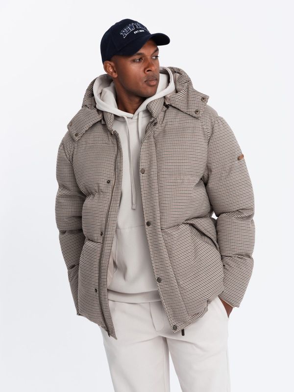 OMBRE HIGH PADDED PUFFER JACKET WITH PATTERN - BROWN