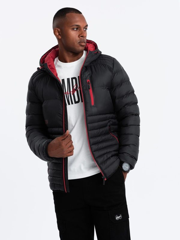 OMBRE MEN'S QUILTED NYLON SPORTS STYLE JACKET - BLACK