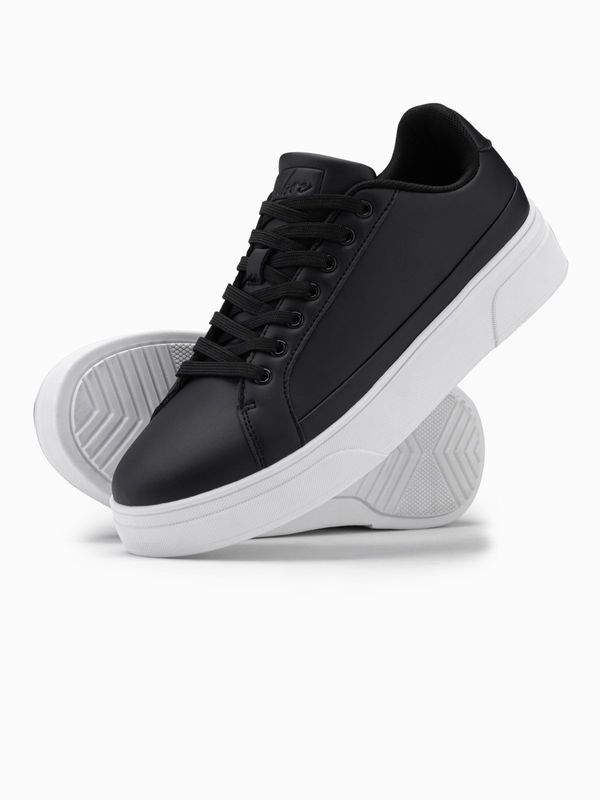 OMBRE MEN'S ECO LEATHER SNEAKERS SHOES WITH THICK SOLE - BLACK