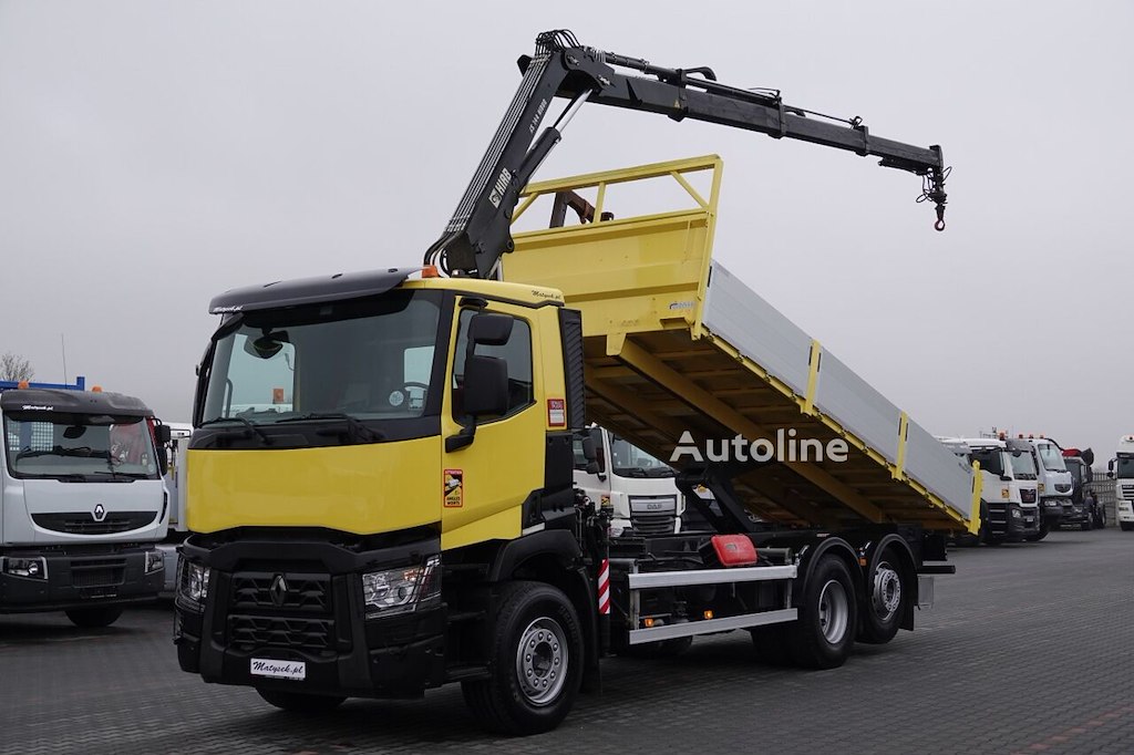 Renault C 380 / 6x2 / WYWROTKA TYLNOZSYPOWA 6,2 M + HDS HIAB 144 wysów: kiper