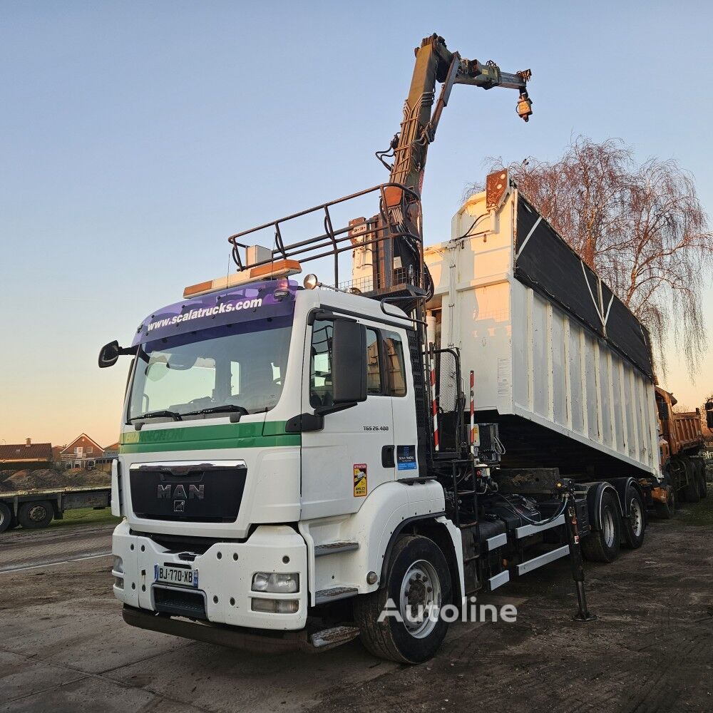 MAN TGS 26.400 6x2 steering axle lenk Tipper Crane Jonsered 1320 Z kiper